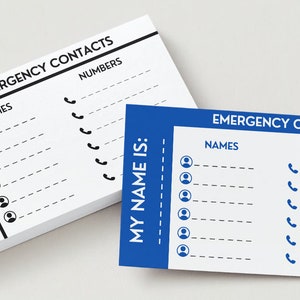 Printable Emergency Contact Card - Etsy
