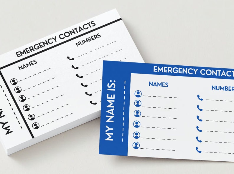 Printable Emergency Contact Card - Etsy