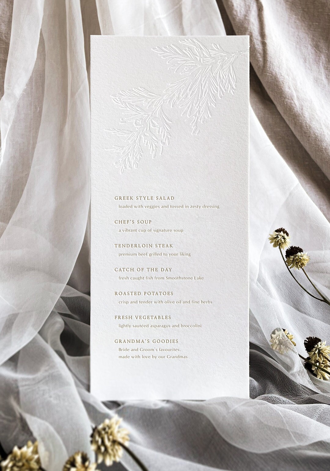 EVERGREEN Letterpress Wedding Menus, a Romantic, Elegant and Unique ...