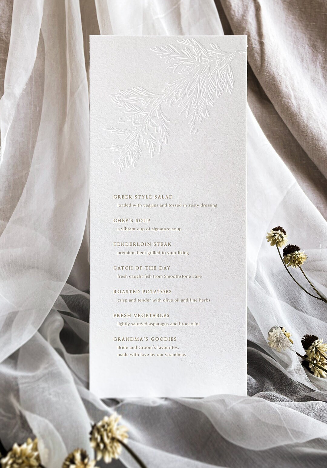 EVERGREEN Letterpress Wedding Menus, a Romantic, Elegant and Unique ...
