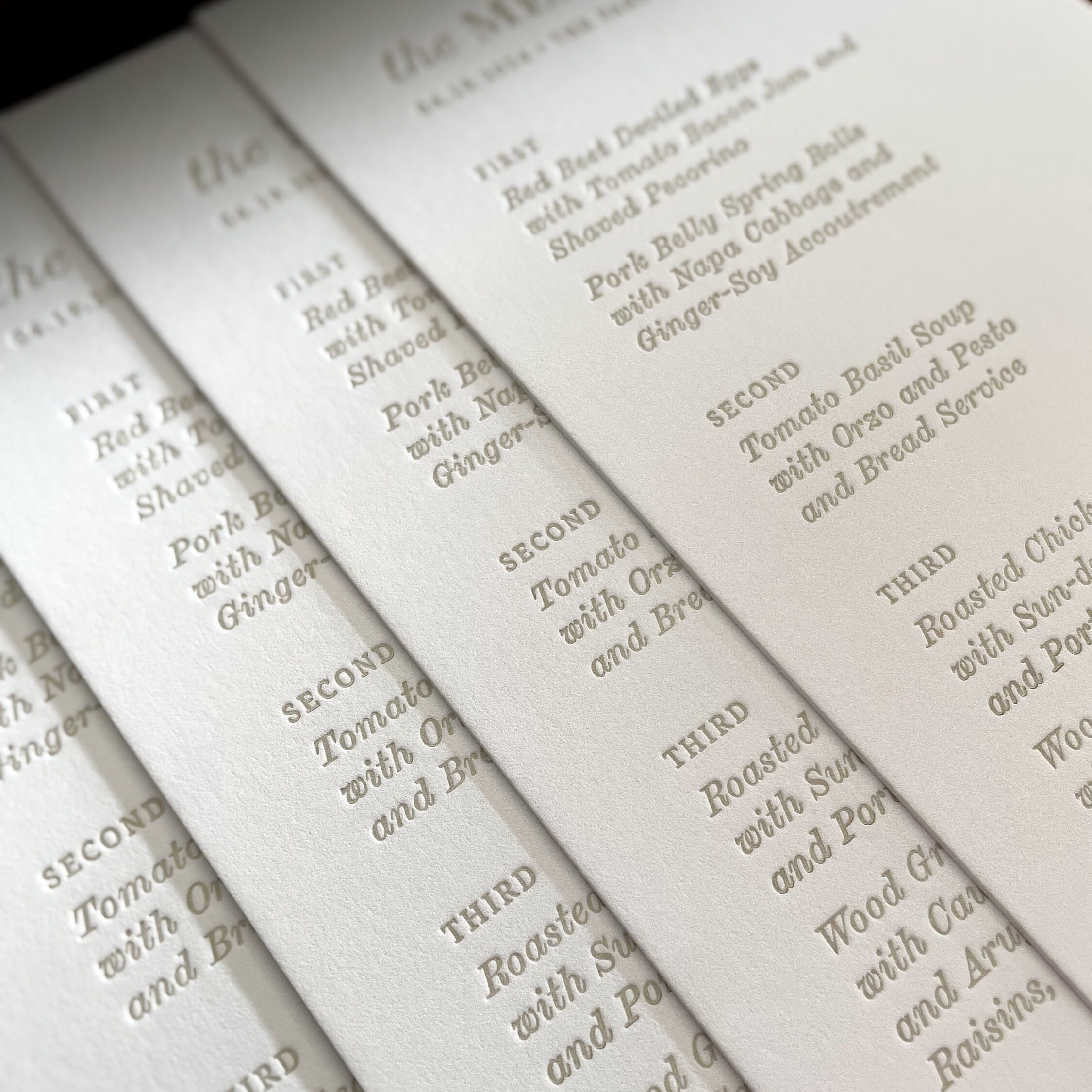 VERSE Letterpress Wedding Menus, a Refined, Modern and Unique Keepsake ...