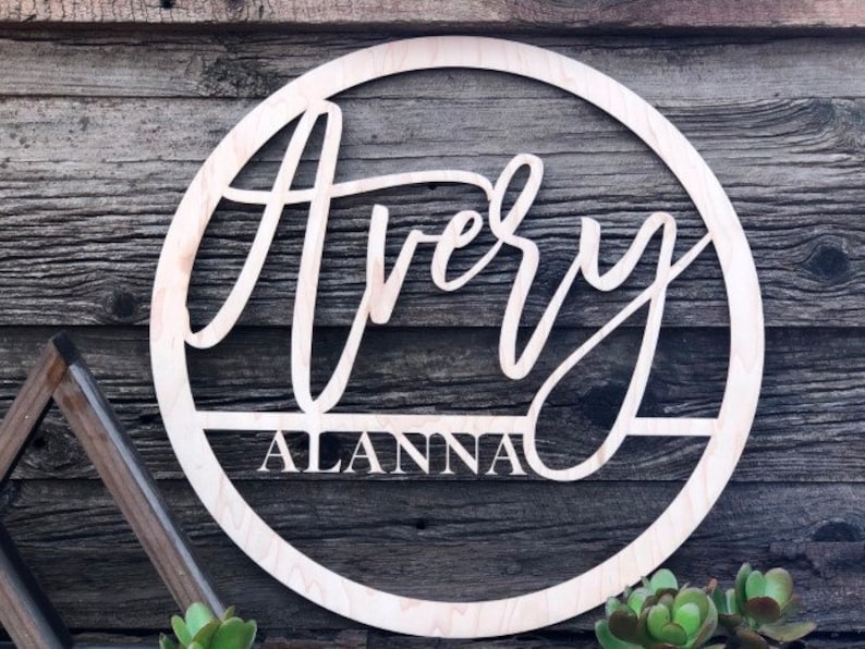 Custom Wood Name-circle Single Line Cutout-wedding Names-round - Etsy