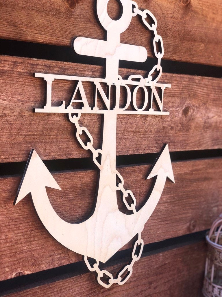 Naval Anchor Name Sign | Custom Wood Name Sign | Logo Wood Sign ...