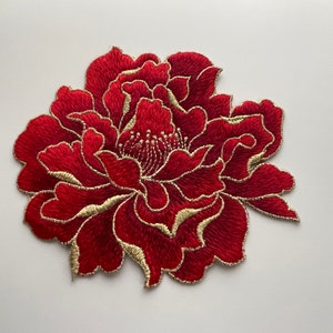 Peony Flower Sew on Embroidered Patch Appliqués Badge, Flower ...