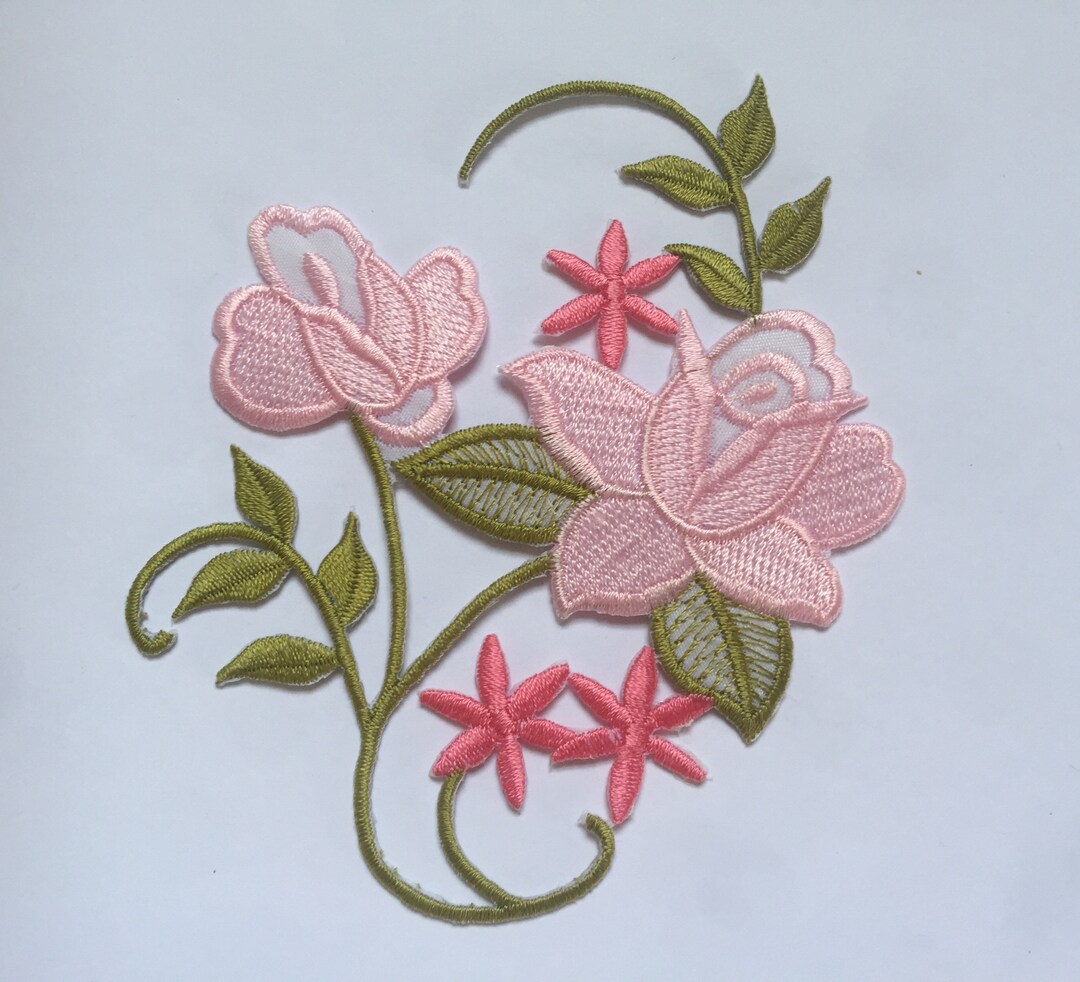 Pink Flower Iron on Patch Sew on Full Embroidered Patch Appliqués Badge ...