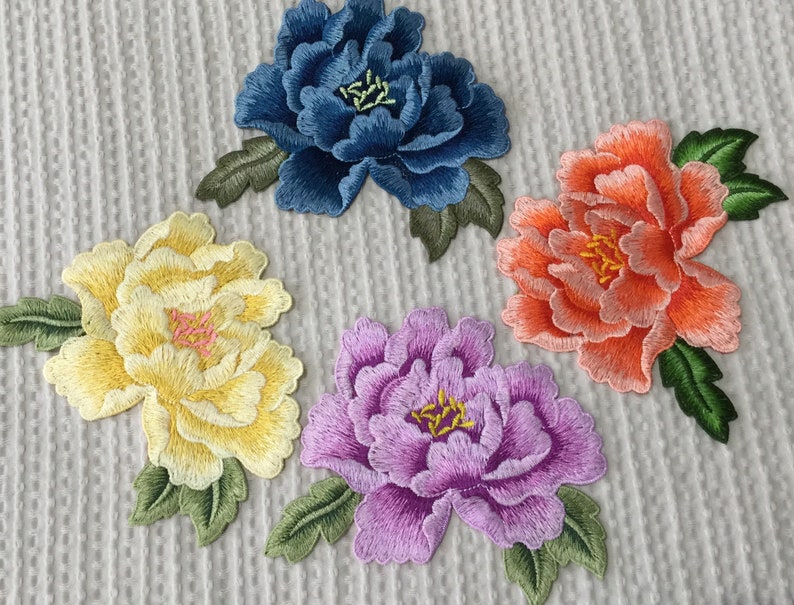 Large Peony Flower Sew on Embroidered Patch Appliqués Badge - Etsy