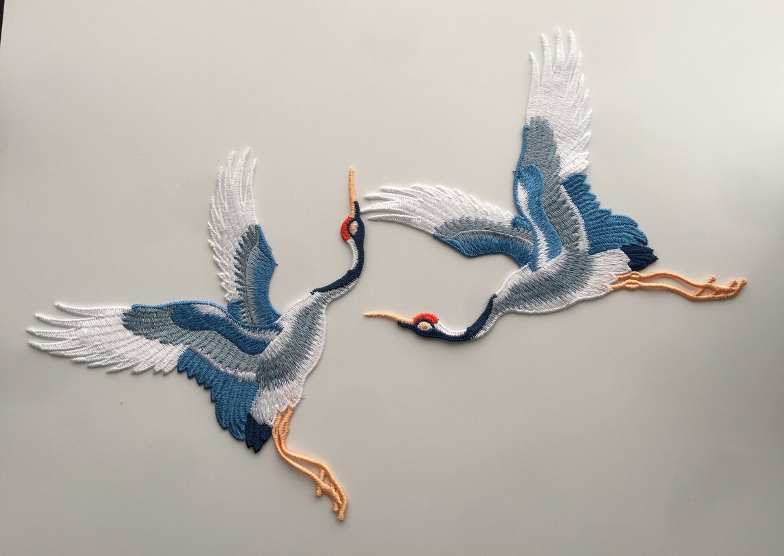 Crane Embroidered Patch: Sew-on Applique Badge (11cm X 15cm) - Etsy