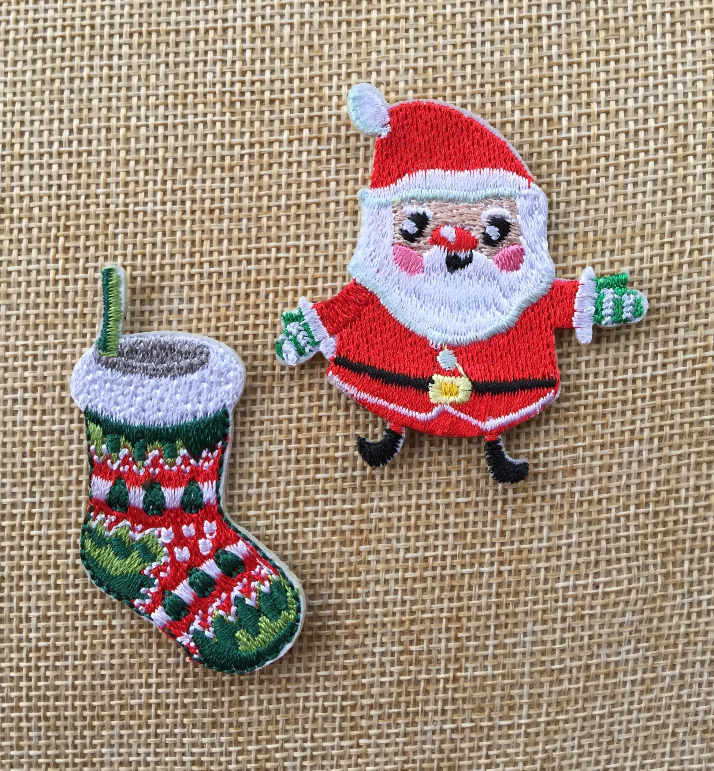 Santa and Christmas Stocking Iron /Sew On Embroidered Patch | Etsy