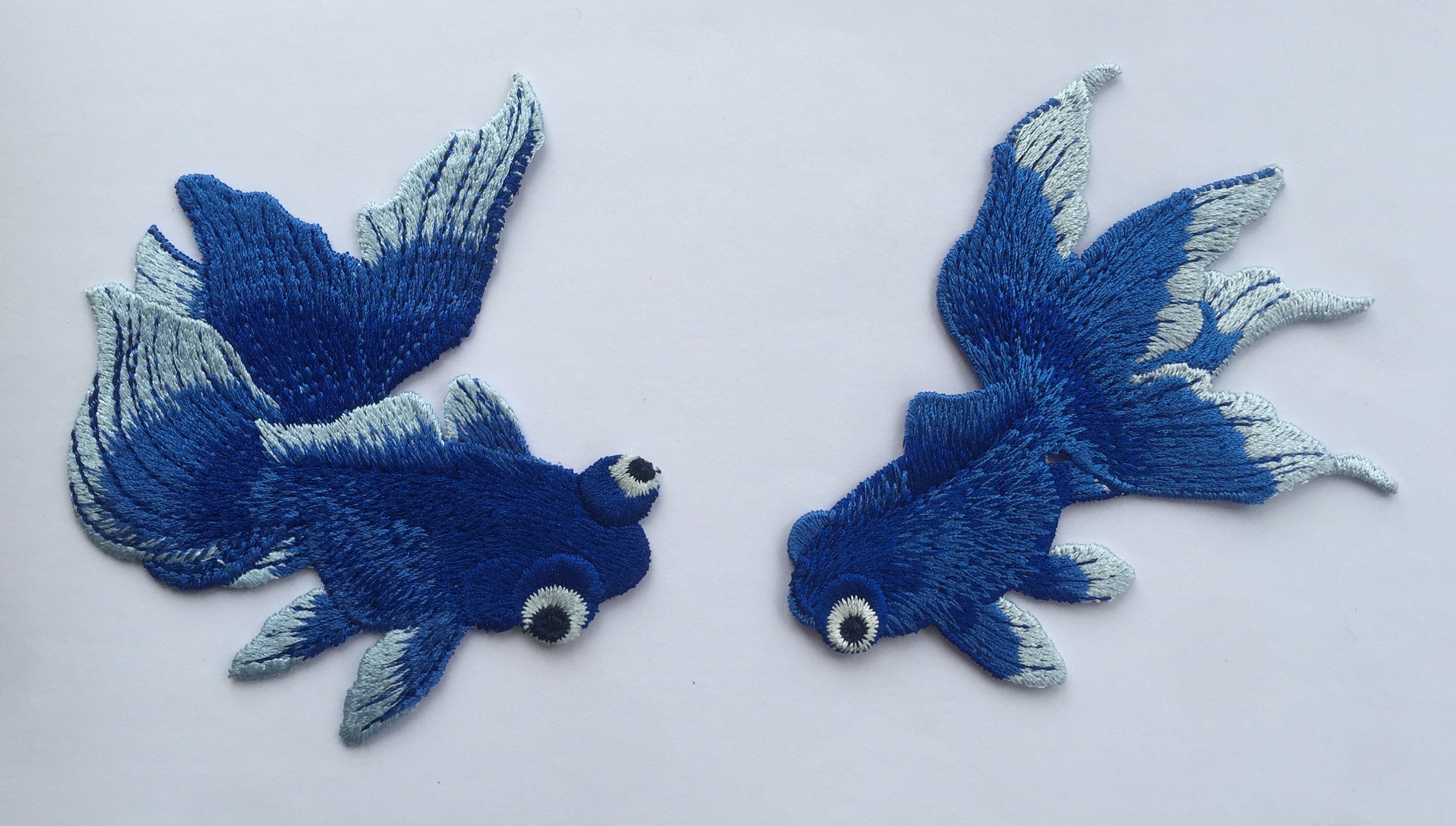 One Pair Of Blue Fish Sew On Embroidered Patch Appliqués Badge | Etsy