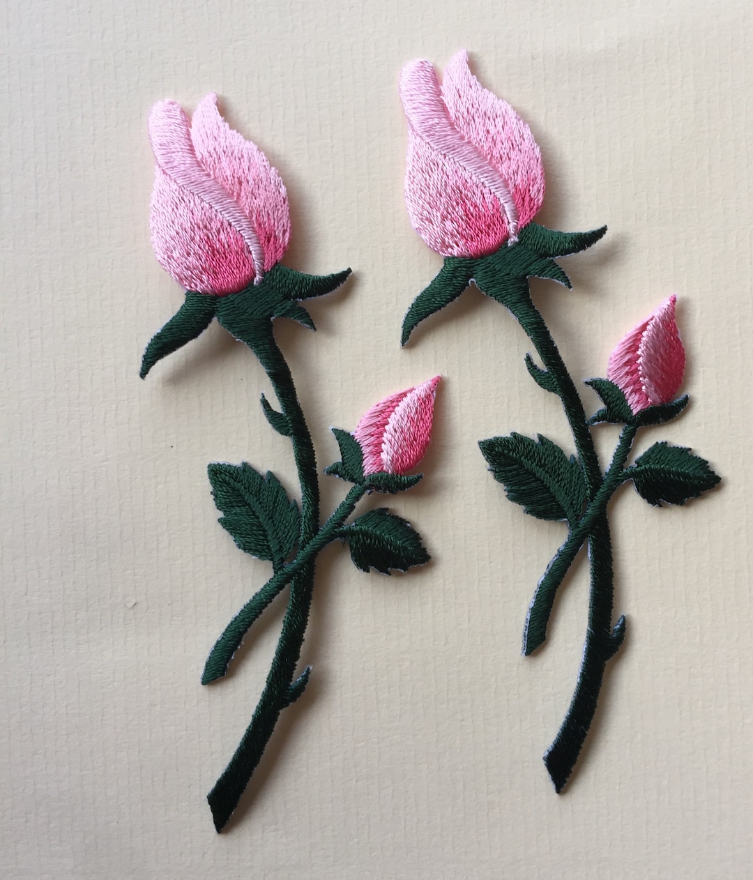 Set of 2 Pink Rose Flower Iron / Sew on Embroidered Patch Appliqués ...