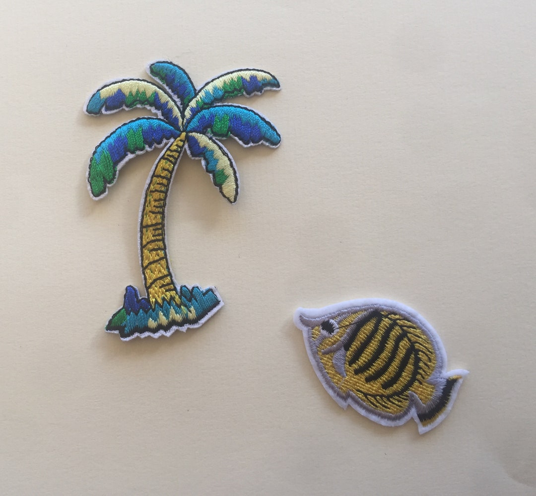 Embroidered Coconut Palm Tree & Fish Iron-on Patches - Etsy