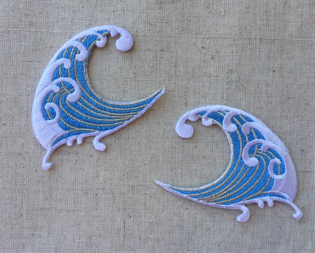 Blue Sea Waves Patches Tide Patch Iron on Sew on Full Embroidered Patch ...