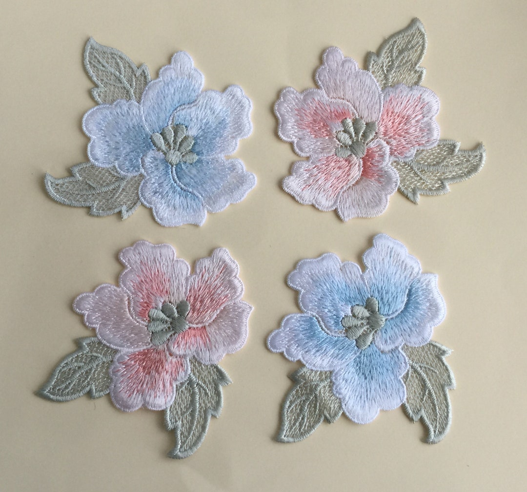 One Pair of Peony Flower Sew on Embroidered Patch Appliqués Badge - Etsy