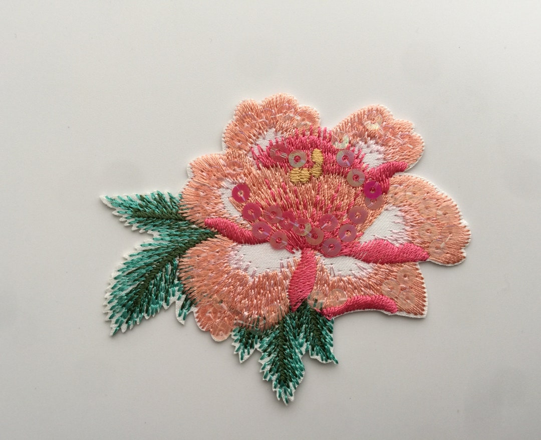 Shiny Pink Rose Flower Patch Iron on Sew on Full Embroidered Patch ...