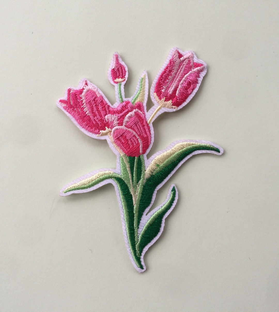 Pink Tulip Embroidered Patch: Iron-on Appliqué (6cm X 9cm) - Etsy