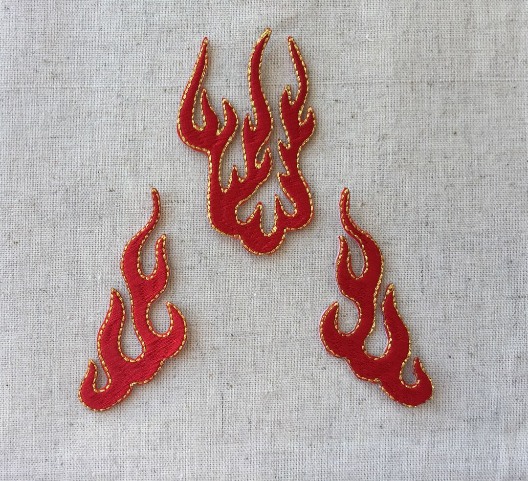 Red Fire Patch, Fire Flames Iron on Sew on Full Embroidered Patch ...