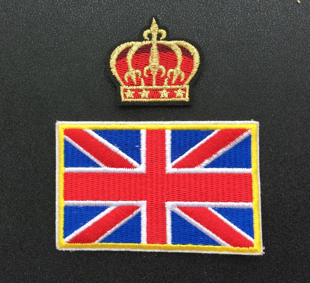 King Union Jack Flag and Crown Iron on Sew on Embroidered Patch ...