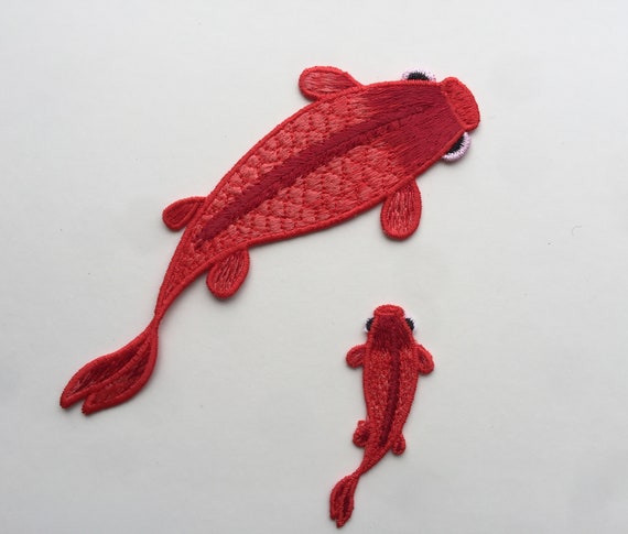 Pair of Koi Fish Red Sew on Embroidered Patch Appliqués Badge - Etsy