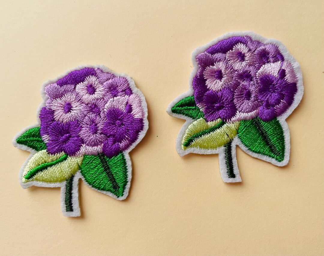 Purple Hydrangea Embroidered Appliqué Patches - Iron on / Sew on (2pc ...