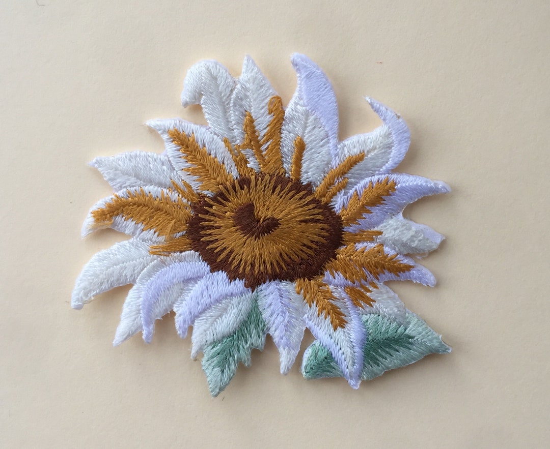 Sunflower With Leaves Iron on Sew on Full Embroidered Patch Appliqués ...