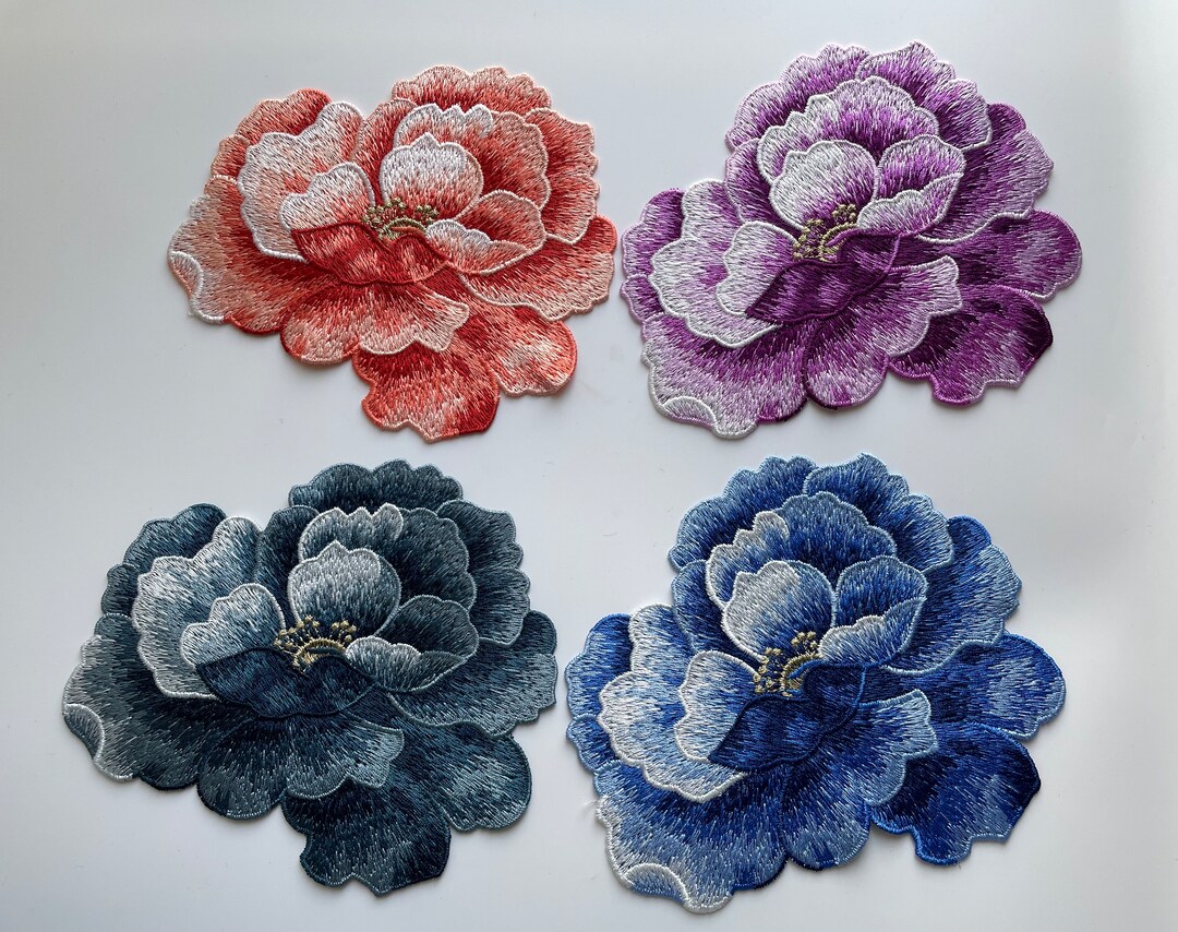 Large Peony Flower Sew On Embroidered Patch Appliqués Badge Flower