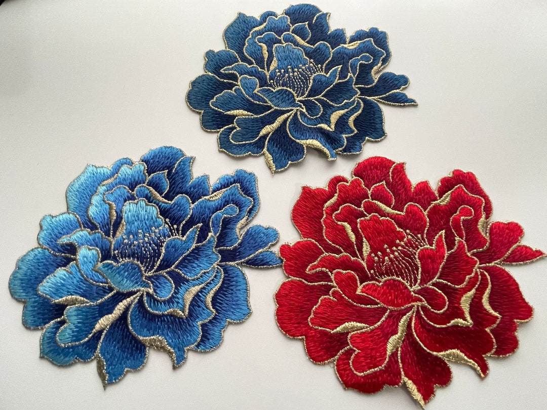 Peony Flower Sew on Embroidered Patch Appliqués Badge, Flower ...