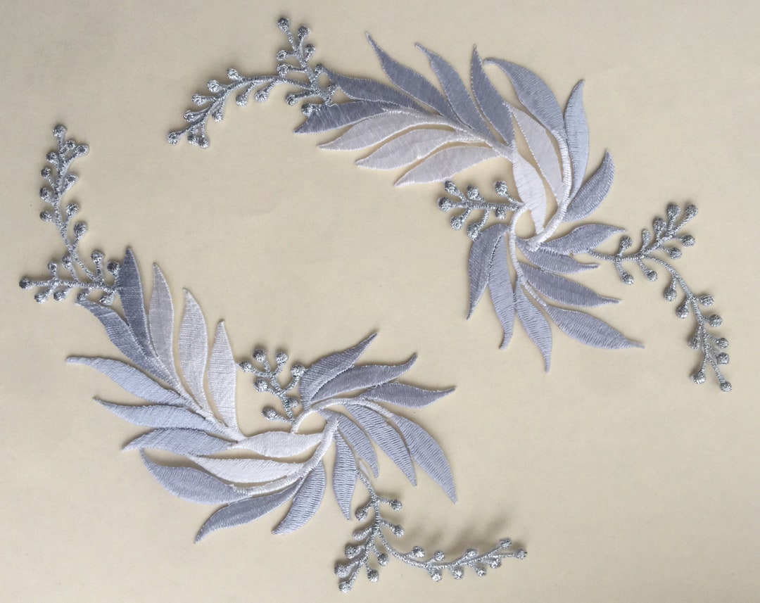 Silver & White Flower Embroidered Patch Appliqués - Set of 2 - Etsy
