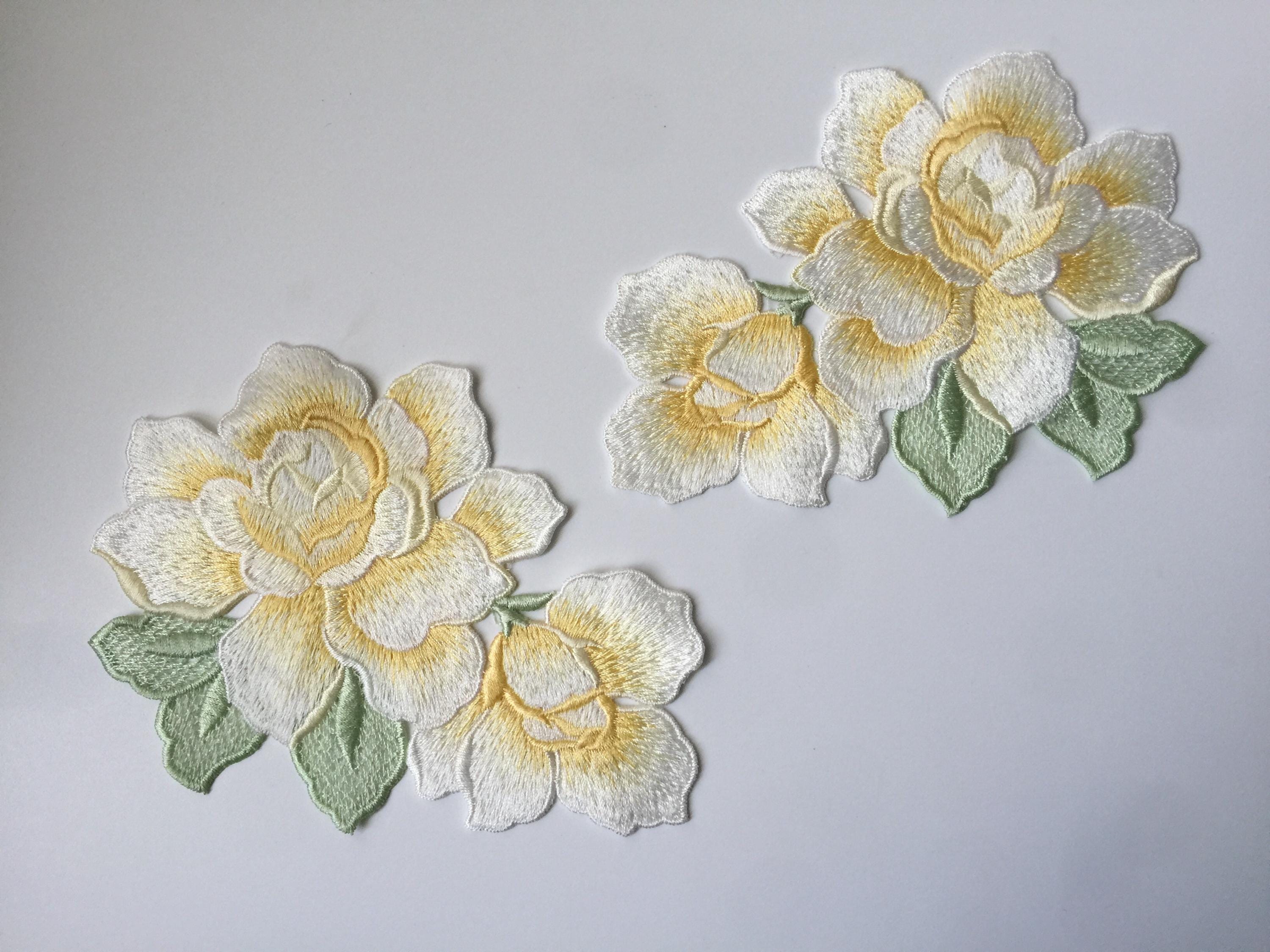 Large Camellia Flower Embroidered Sew-on Patch - Pink, Blue, Yellow - Etsy