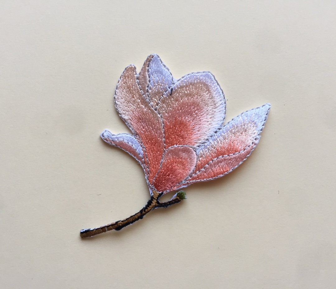 Peach Magnolia Flower Embroidered Patch: Iron/sew on Appliqué - Etsy