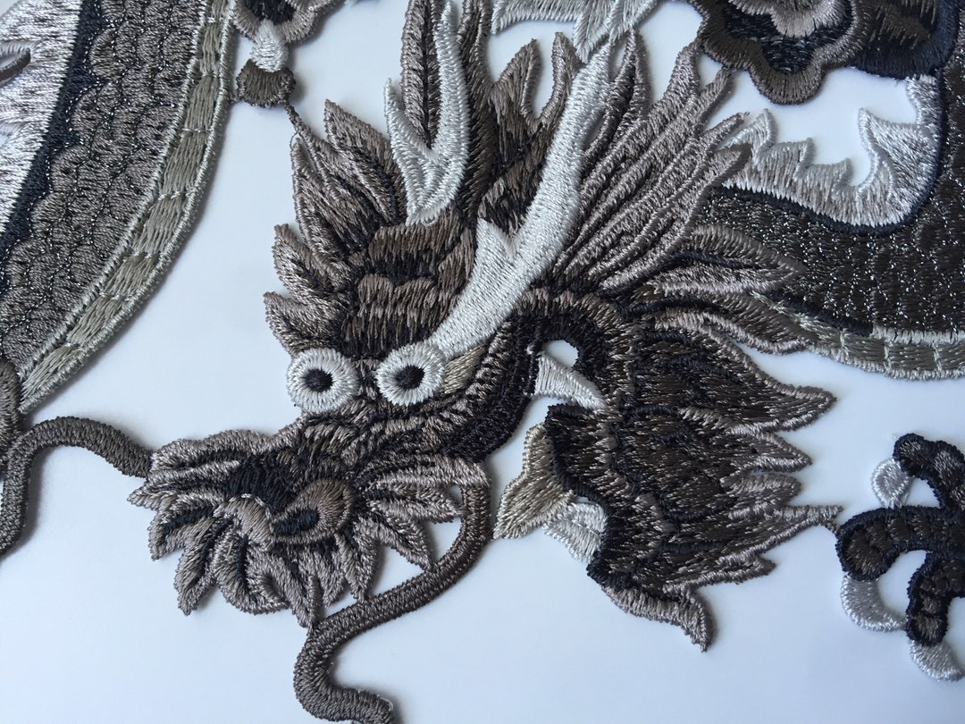Dragon Patch Grey Colour Dragon Sew on Embroidered Patch Appliqués ...