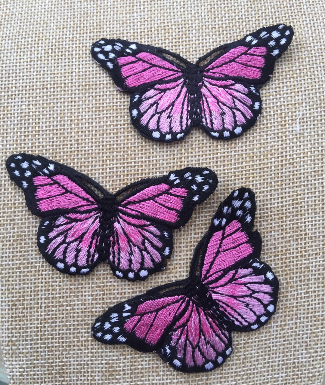 Set of 3 Light Pink Butterfly Iron/ Sew on Full Embroidered Patch ...