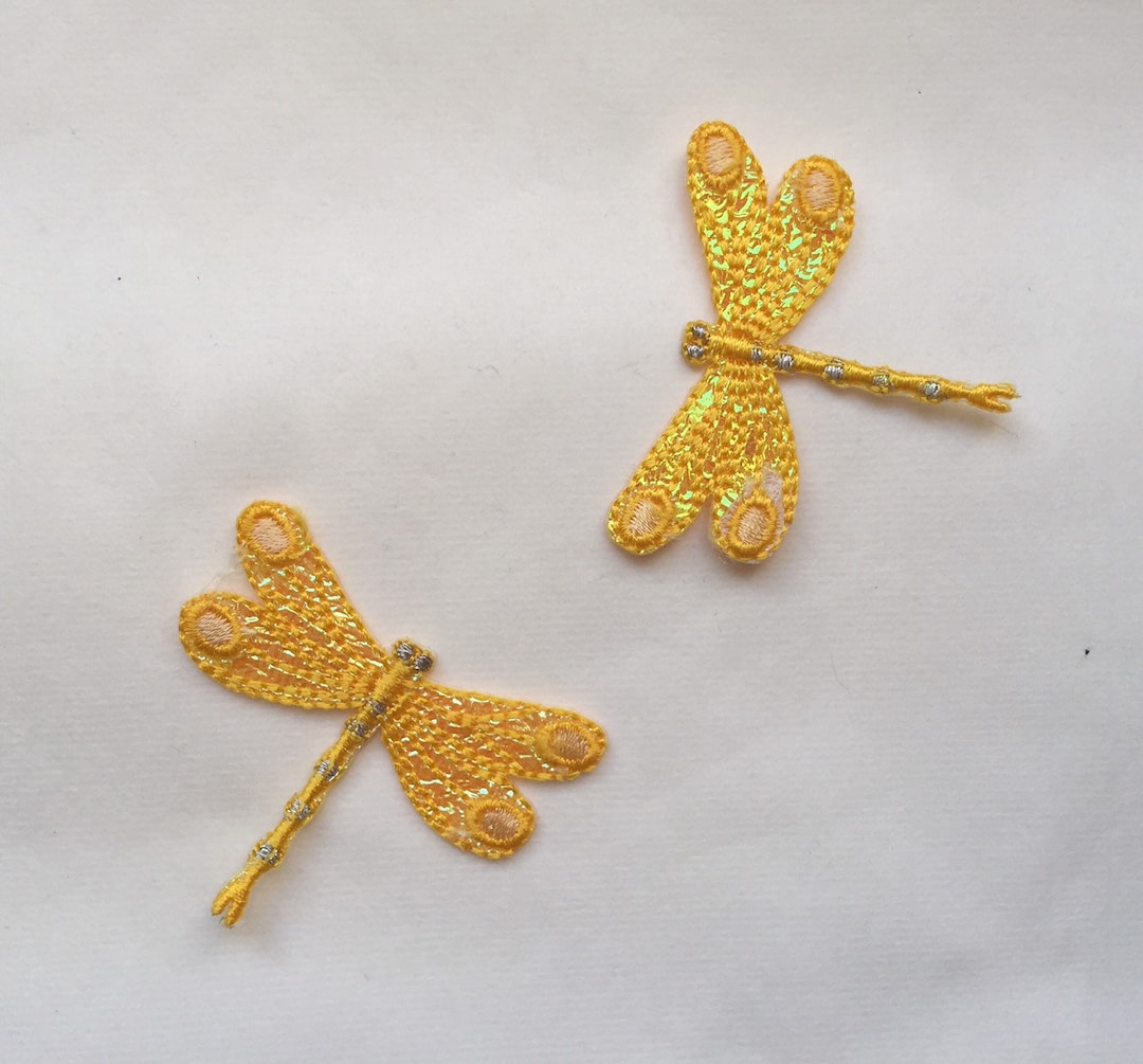 Set of 2 Yellow Dragonfly Iron on Sew on Embroidered Patch Appliqués ...