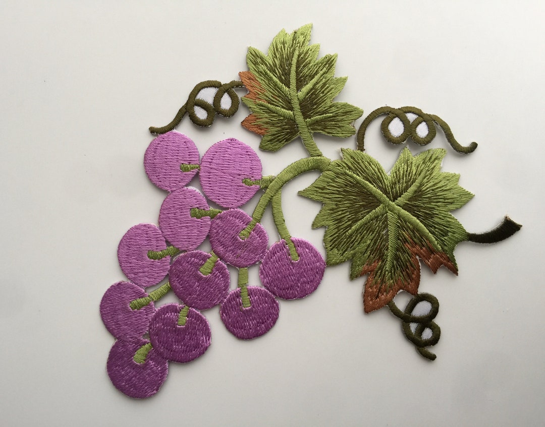 Large Purple Grapes Fruit Iron on Sew on Full Embroidered Patch ...
