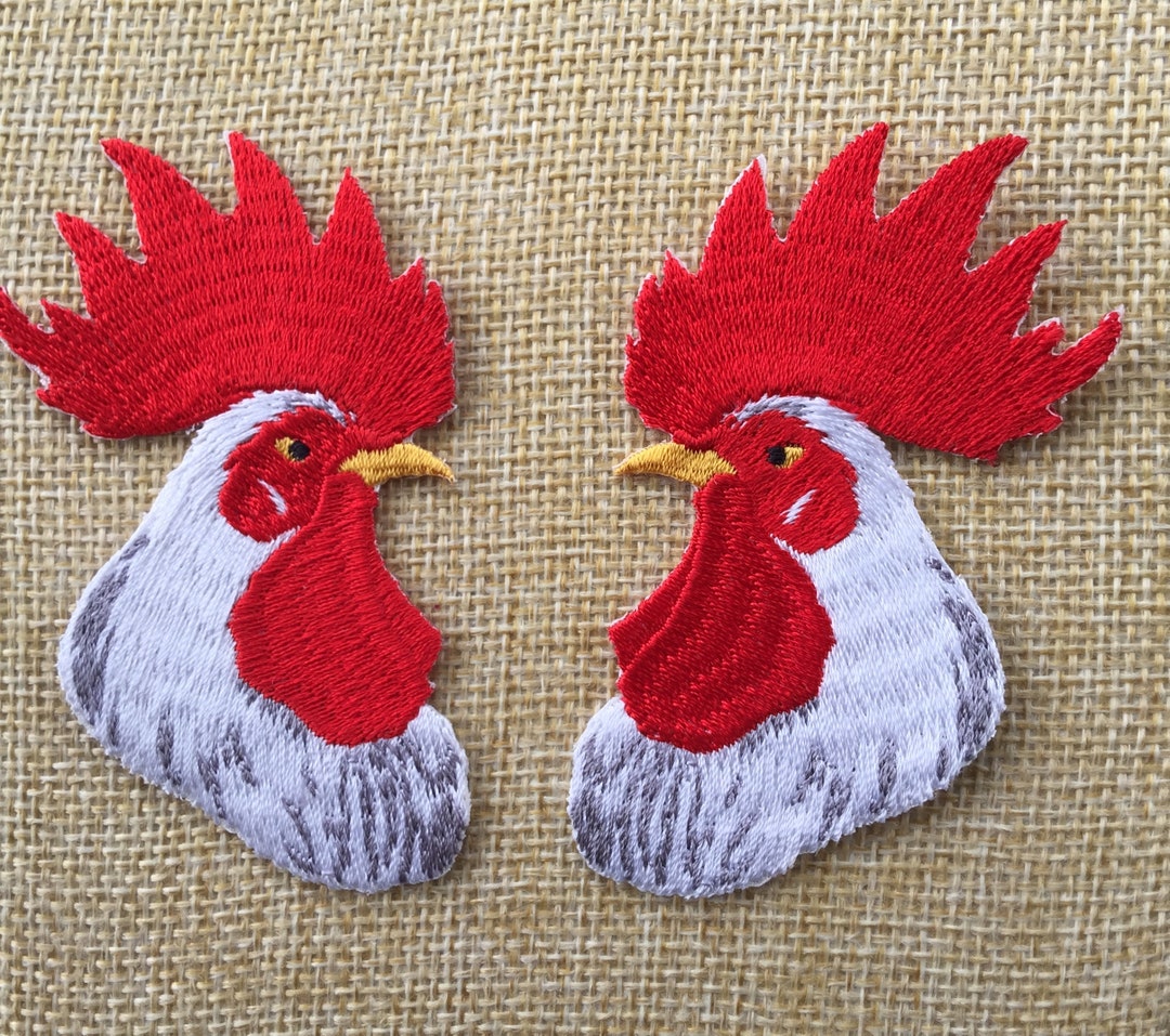 Set of 2 Rooster Chicken Iron on Sew on Embroidered Patch Appliqués ...