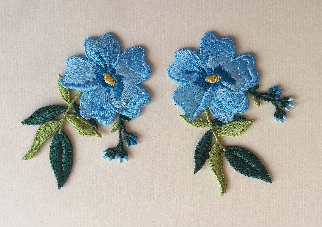 Set of 2 Blue Flower Sew on Full Embroidered Patch Appliqués Badge - Etsy