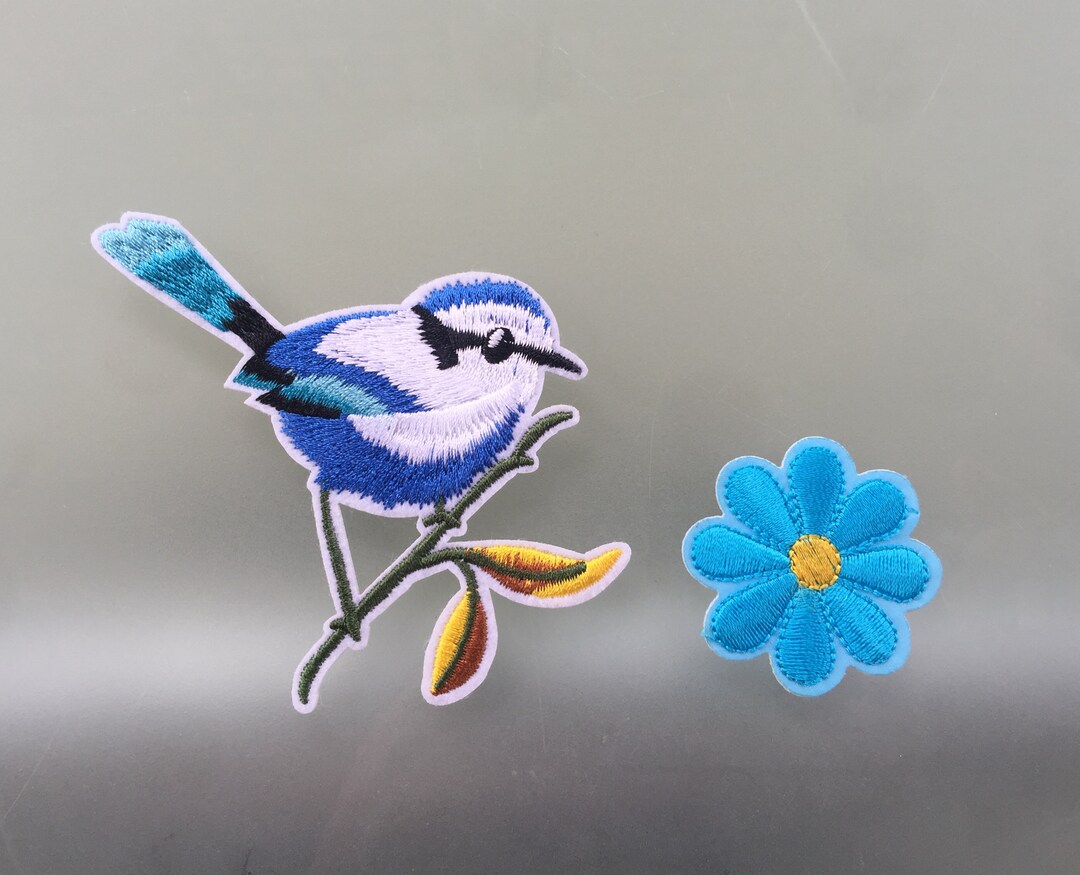 Blue Bird on Branch and Flower Iron/ Sew on Fu Embroidered Patch ...