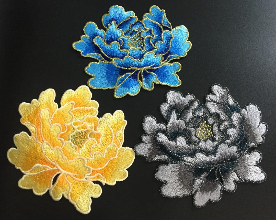 Peony Flower Sew on Embroidered Patch Appliqués Badge, Available in ...