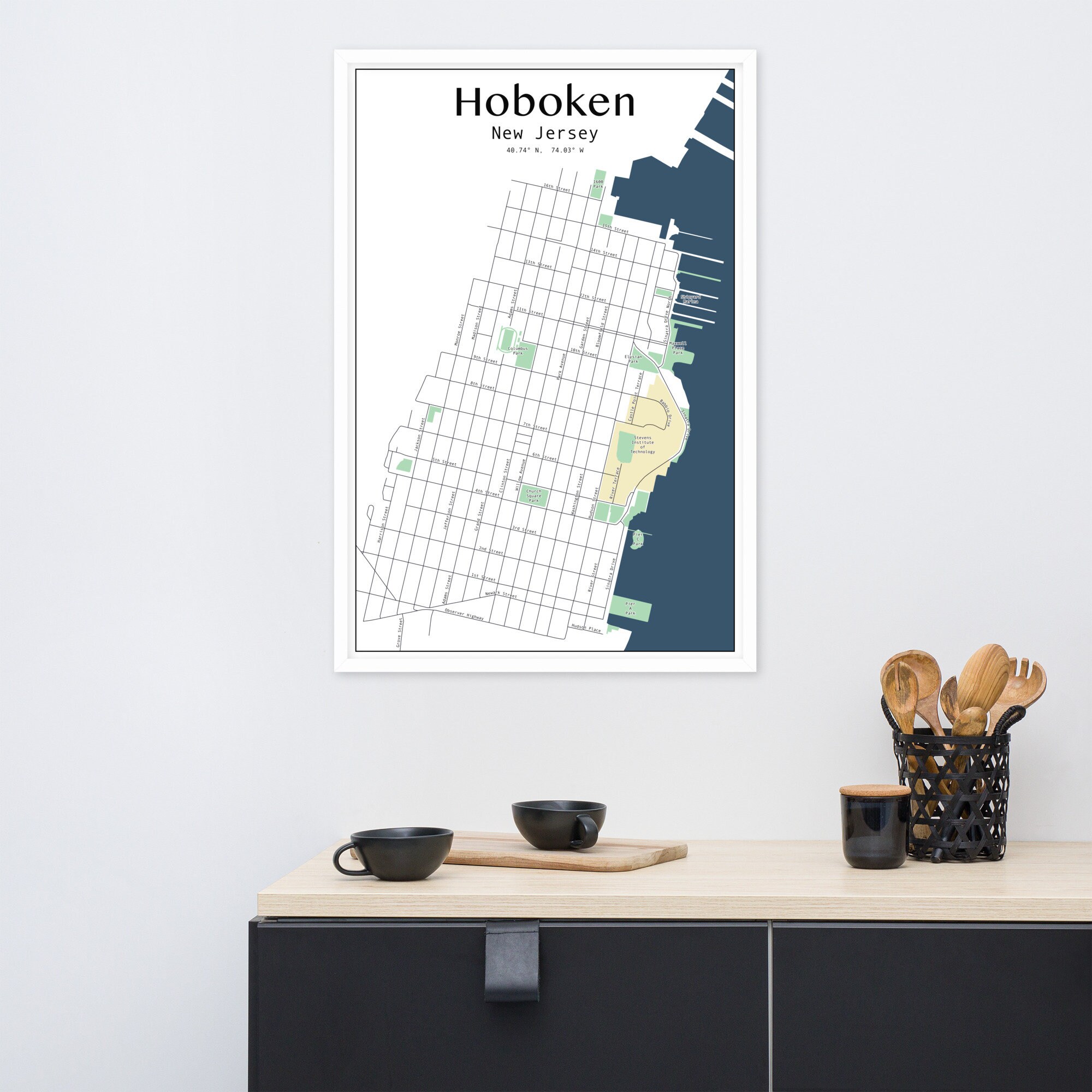 Hoboken City Street Map. Modern Map Art Poster of Hoboken in New Jersey ...