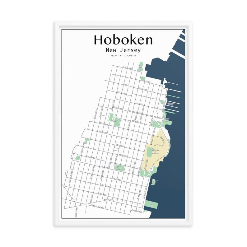 Hoboken City Street Map. Modern Map Art Poster of Hoboken in New Jersey ...