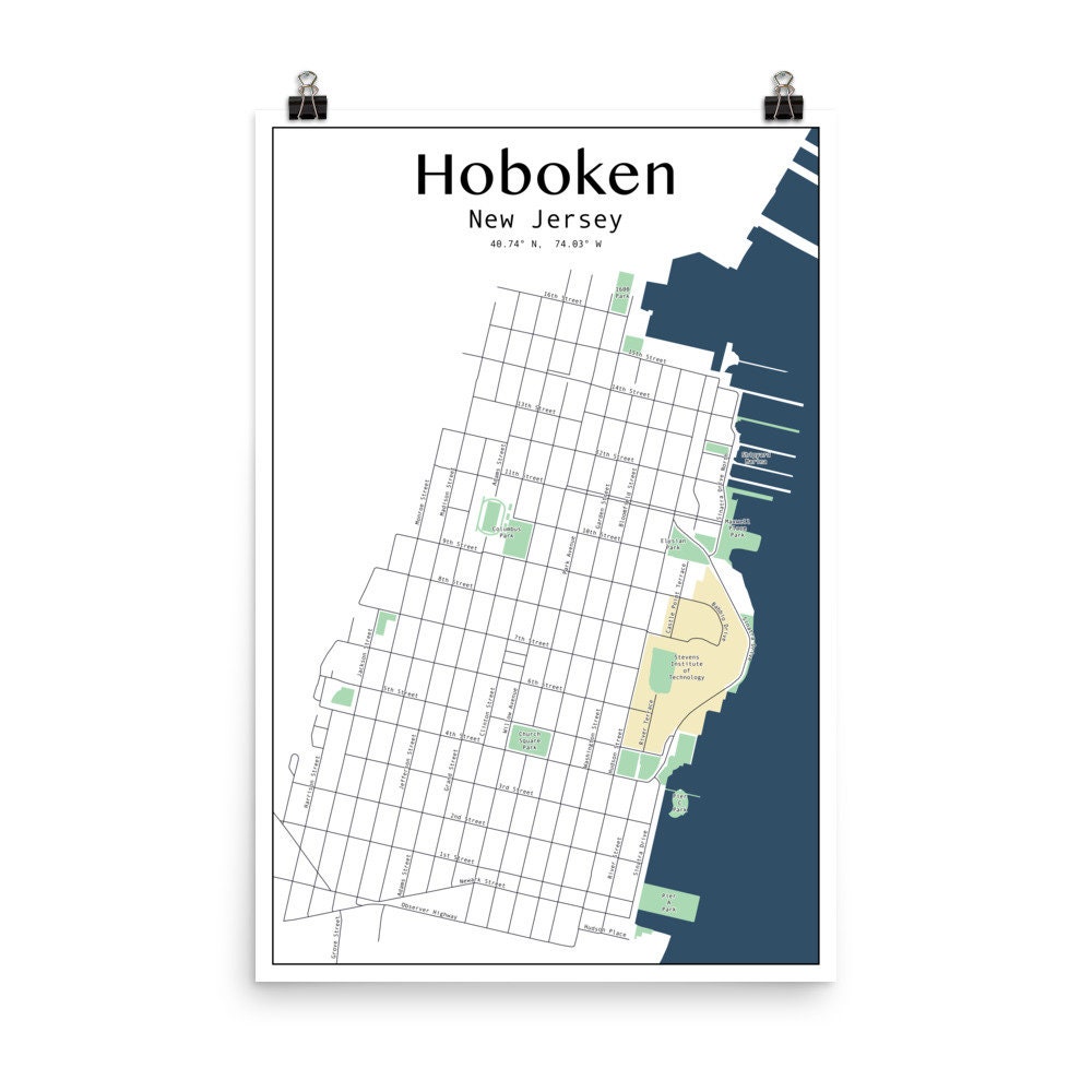 Hoboken City Street Map. Modern Map Art Poster of Hoboken in New Jersey ...