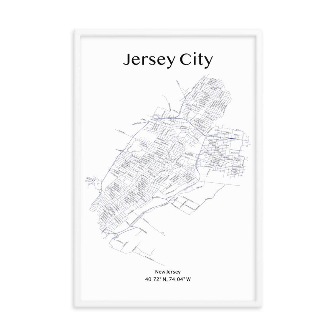 Jersey City Street Map Jersey City Streets Minimalist Map | Etsy