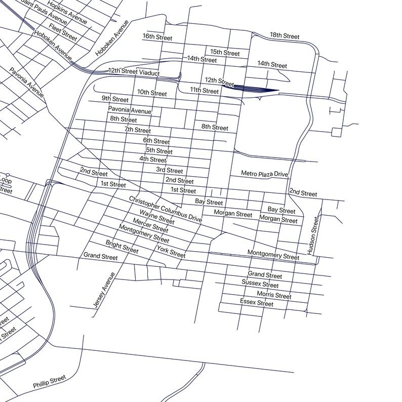 Jersey City Street Map Jersey City Streets Minimalist Map | Etsy