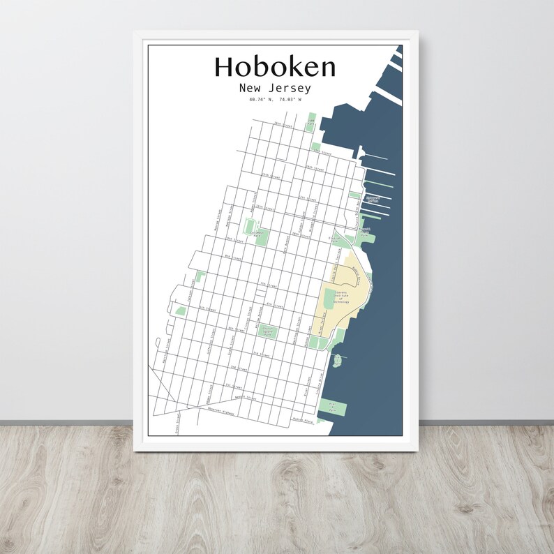 Hoboken City Street Map. Modern Map Art Poster of Hoboken in New Jersey ...