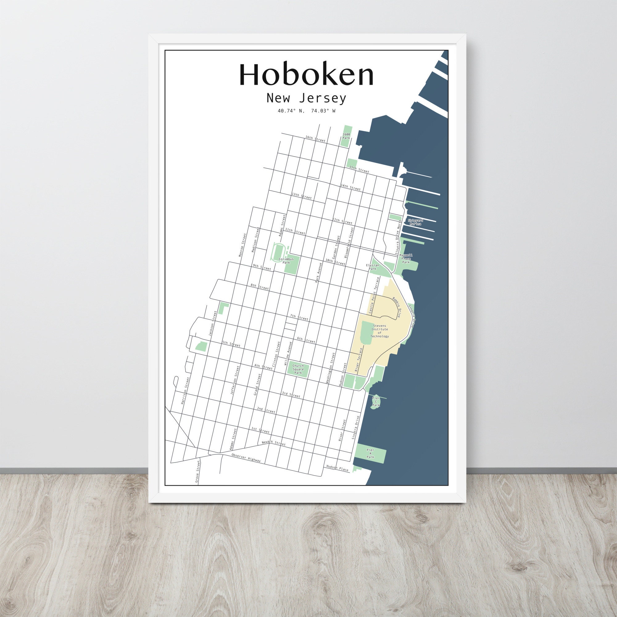 Hoboken City Street Map. Modern Map Art Poster of Hoboken in New Jersey ...