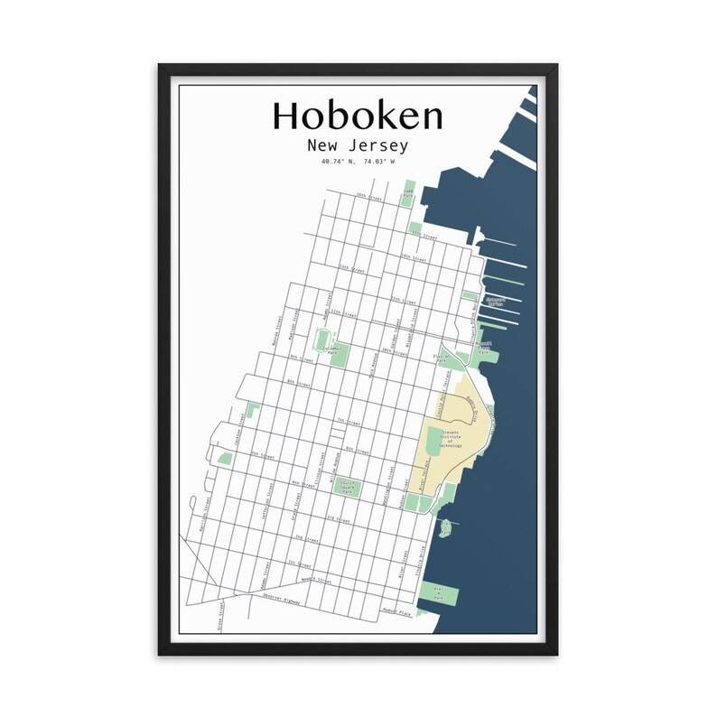 Hoboken City Street Map. Modern Map Art Poster of Hoboken in New Jersey ...