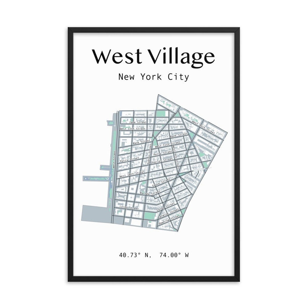 West Village NYC Street Map. A Modern Street Map of the West Village in ...
