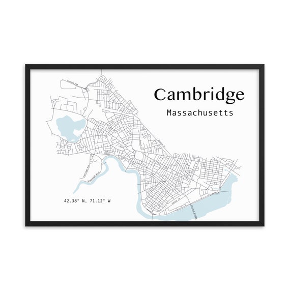 A City Street Map of Cambridge Massachusetts. Minimalist and | Etsy