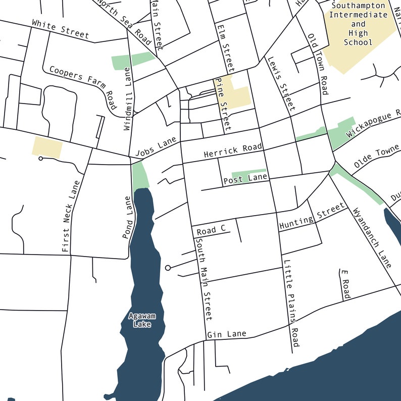 Southampton NY Street Map Art. Modern Wall Art of Southampton - Etsy UK