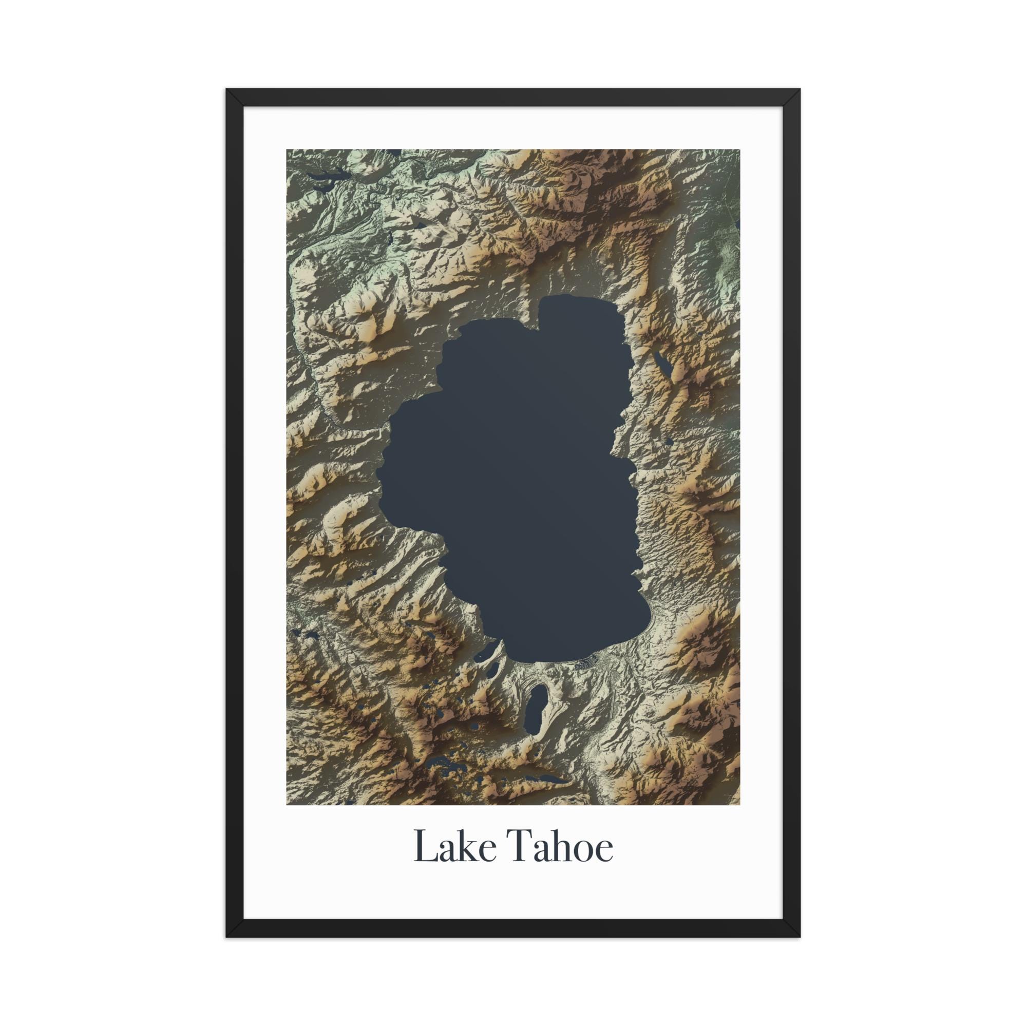 Lake Tahoe Topographic Map: Shaded 2D Modern Wall Art - Etsy