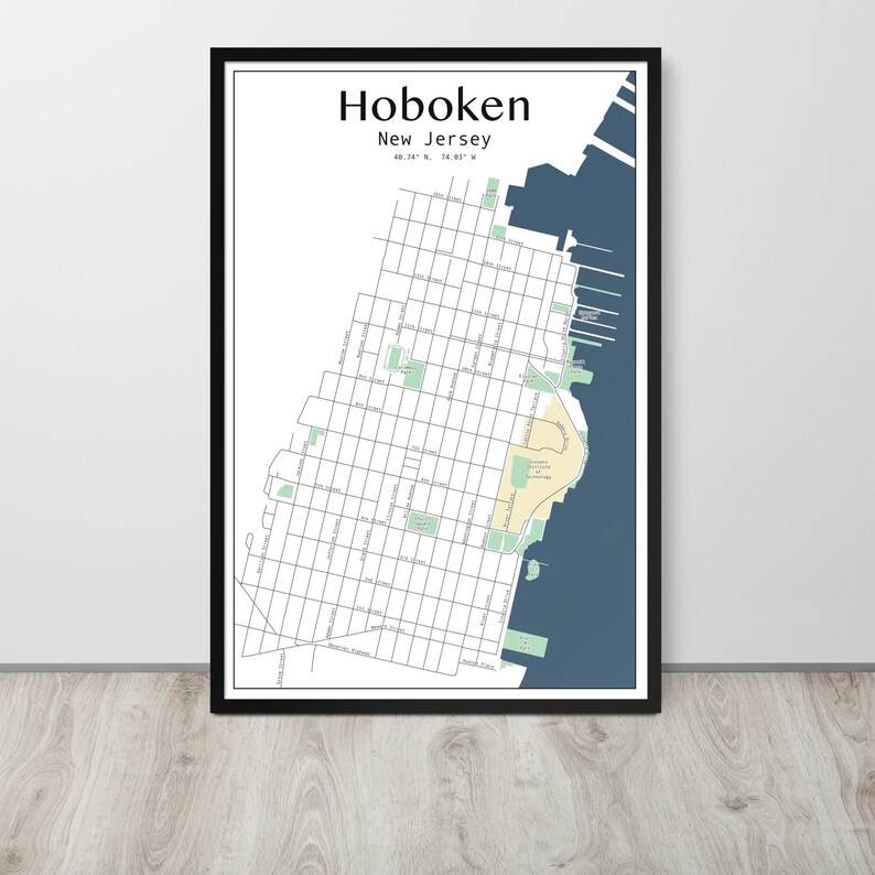 Hoboken City Street Map. Modern Map Art Poster of Hoboken in New Jersey ...